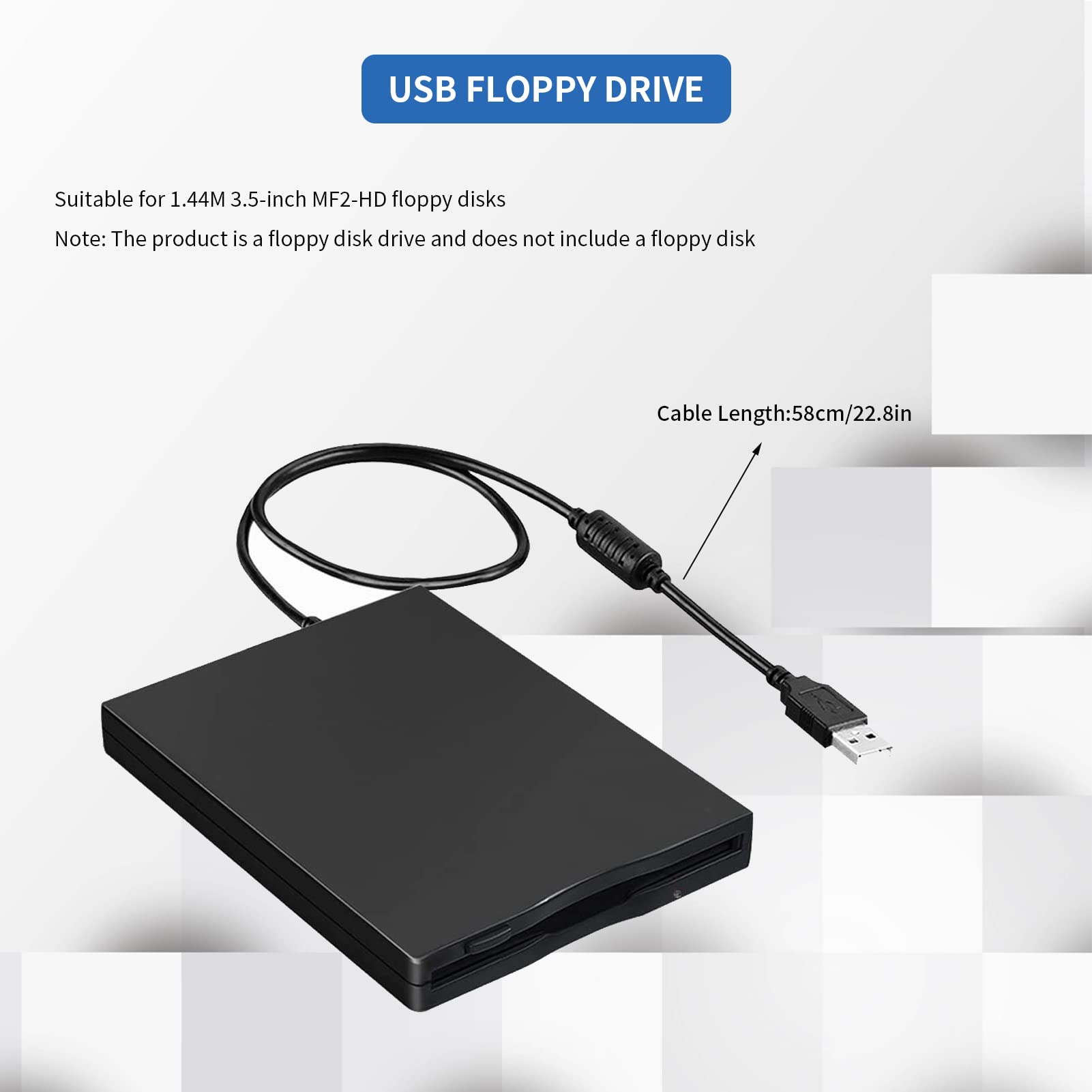 Gugxiom 3.5" USB Floppy Disk Reader, Portable External Floppy Disk Drive, USB Floppy Drive, for PC Windows 10/7 Vista/8 / XP/ME / 2000 / SE / 98, for Laptop and Desktop Computer