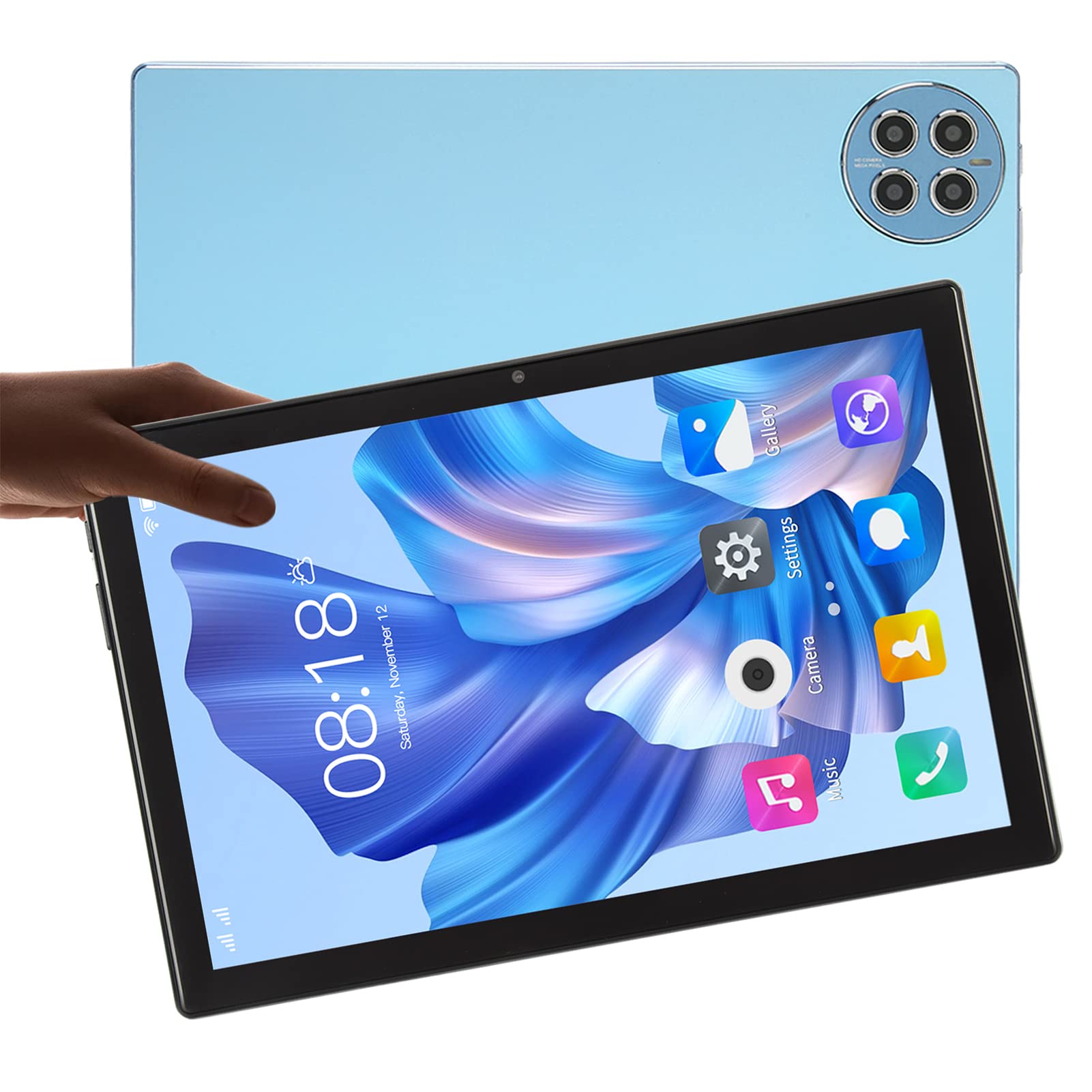 DAUERHAFT Smart Tablet, Octa Core CPU US Plug 100-240V 10in Tablet 12GB RAM 256GB ROM Support 4GLTE 5GWiFi for Studying (Blue)