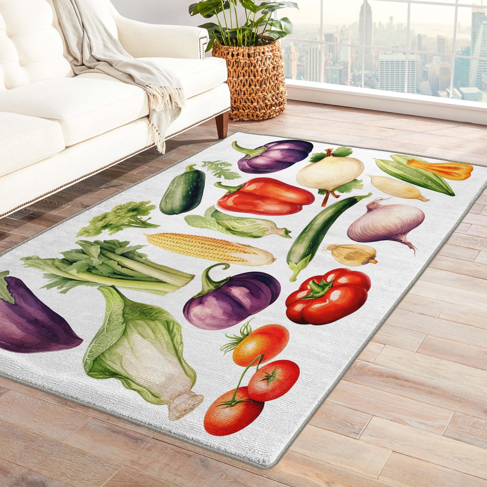 Vegetable Rug & Home Decor - 4x5 Rug, Kitchen Rugs for Living Room Bedroom, Food Carpet, Washable Non Slip Soft Low Pile Indoor Area Rug & Room Decor