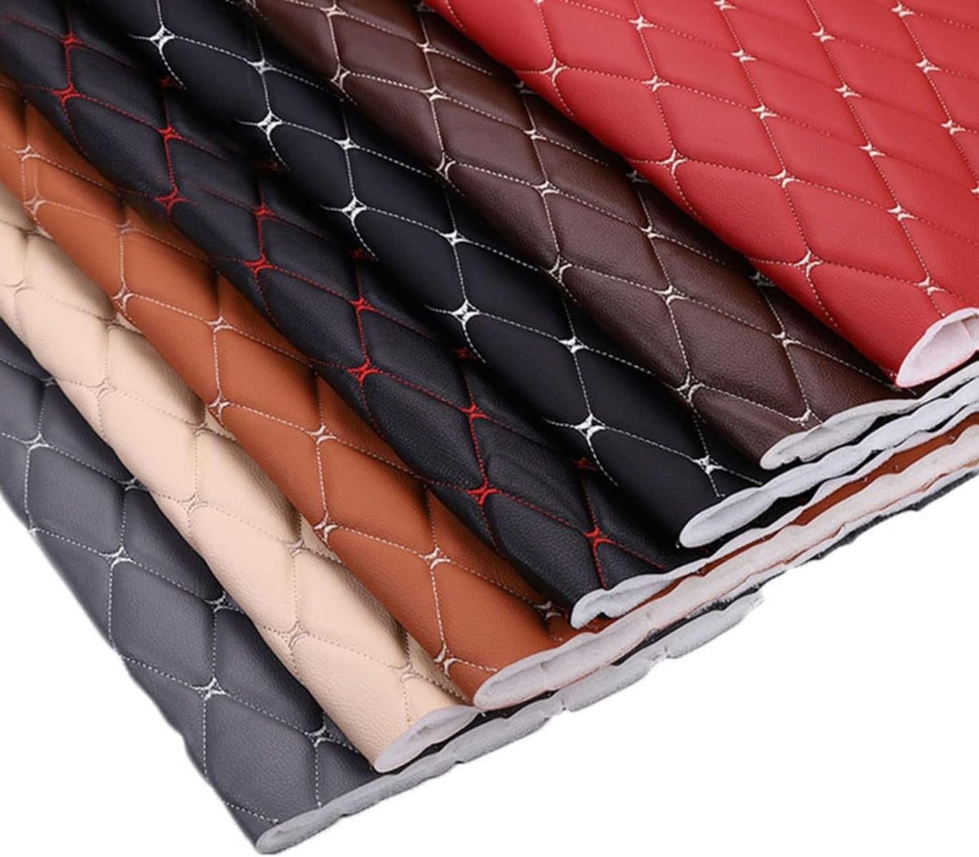 LANOBA Quilted Foam Vinyl Fabric Faux Leather Thick Sponge Backing DIY Upholstery headboard Car Headliner Furniture, 39" x 60", Diamond 2" x 3" (Red)