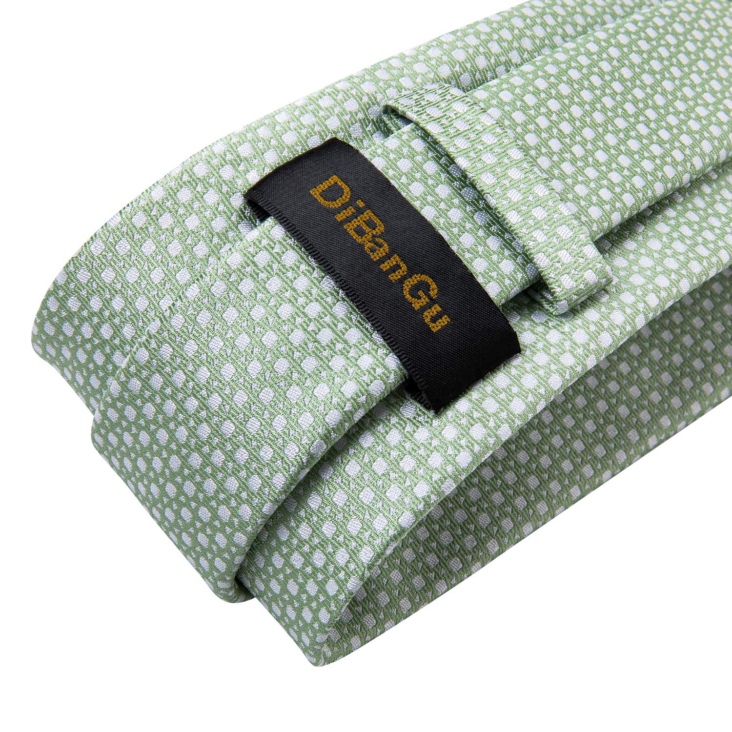 DiBanGu Mens Tie Set Silk Solid Paisley Necktie and Pocket Square Cufflinks Classic Formal Ties for Men Wedding Party, Sage Green