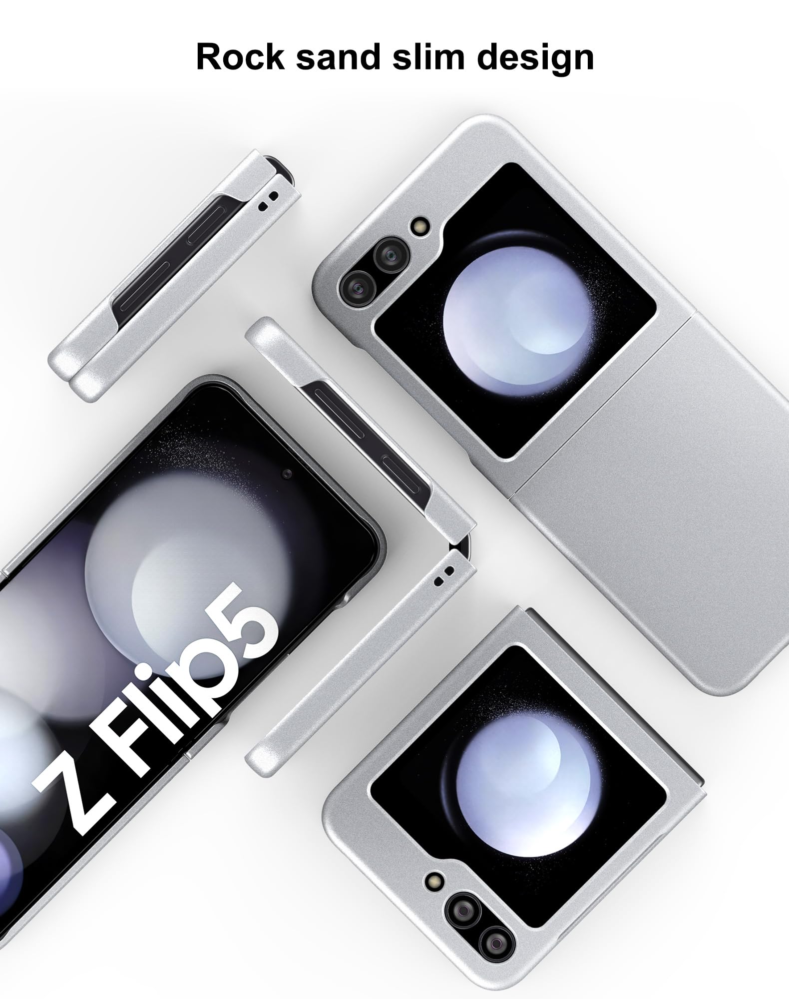 Eastcoo Slim Fit Galaxy Z Flip 5 Case, [Hard PC Back] [Frosted Feel] [Wireless Charging Support] Lightweight Shockproof Case Cover for Samsung Galaxy Z Flip5 (2023), Silver