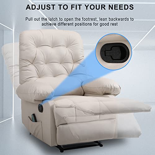 Kasorix Massage Recliner Chairs with Heat Tufted Fabric Manual Reclining Chairs Overstuffed Recliners Massaging Single Sofa for Living Room (Beige), Medium(300lbs)
