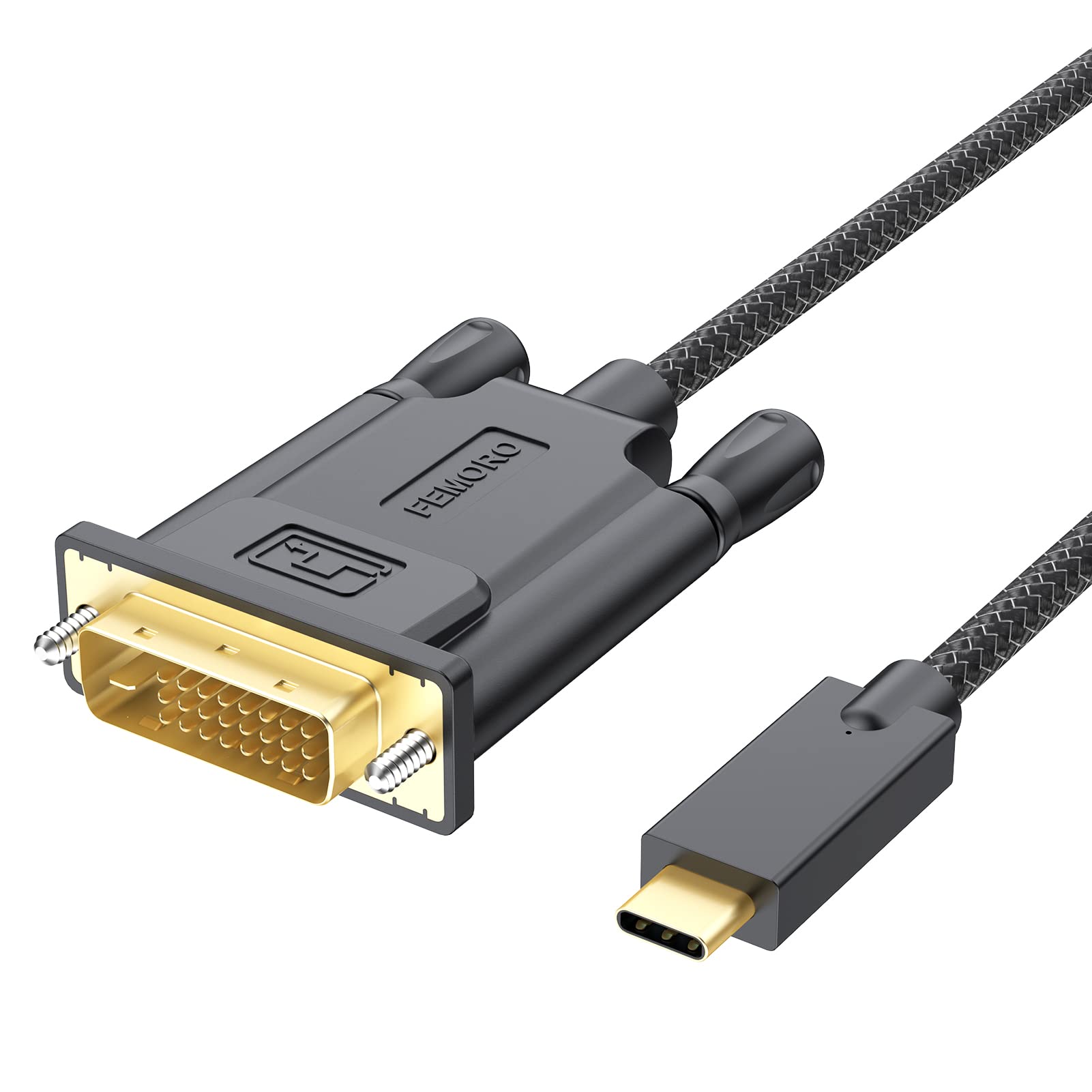 FEMORO USB C to DVI Cable 6 Feet, USB-C (Thunderbolt 3 Compatible) to DVI Cable Braided Compatible for MacBook Pro 2016-2022, Surface Book 2, Dell XPS 13/15, Galaxy