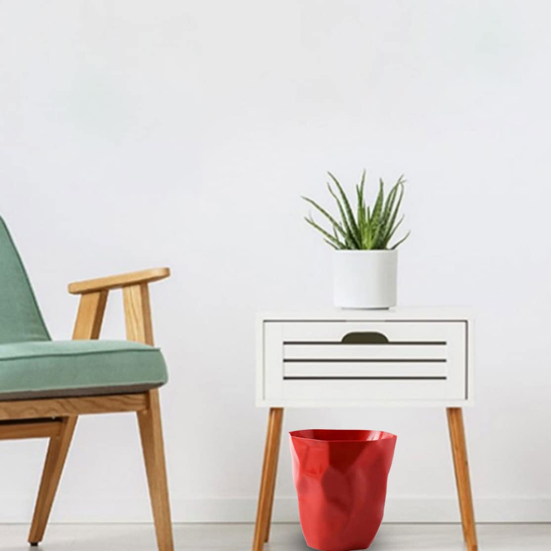 Laqerjc Plastic Trash can, Irregular Geometric Trash can, Garbage Container, Kitchen Trash can, Red S