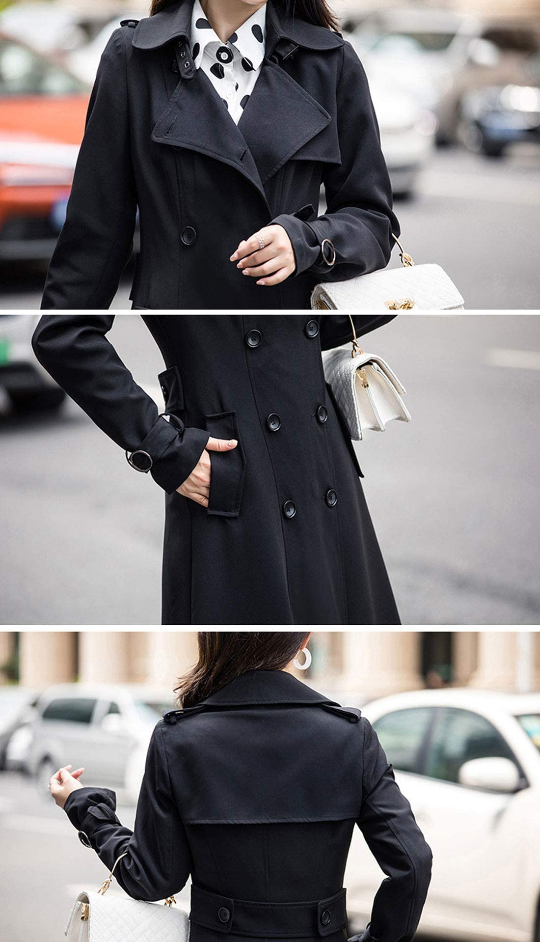 ebossy Women's Double Breasted Duster Trench Coat Slim Full Length Maxi Long Overcoat (X-Small, Black)