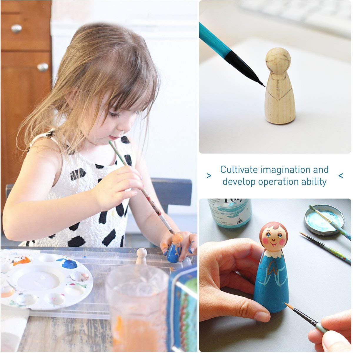 WOWOSS 40 Pcs Unfinished Wooden Peg Dolls Set, Natural Decorative Wooden People Figures for Painting, Craft Art Projects, Peg Game, 3 Shapes