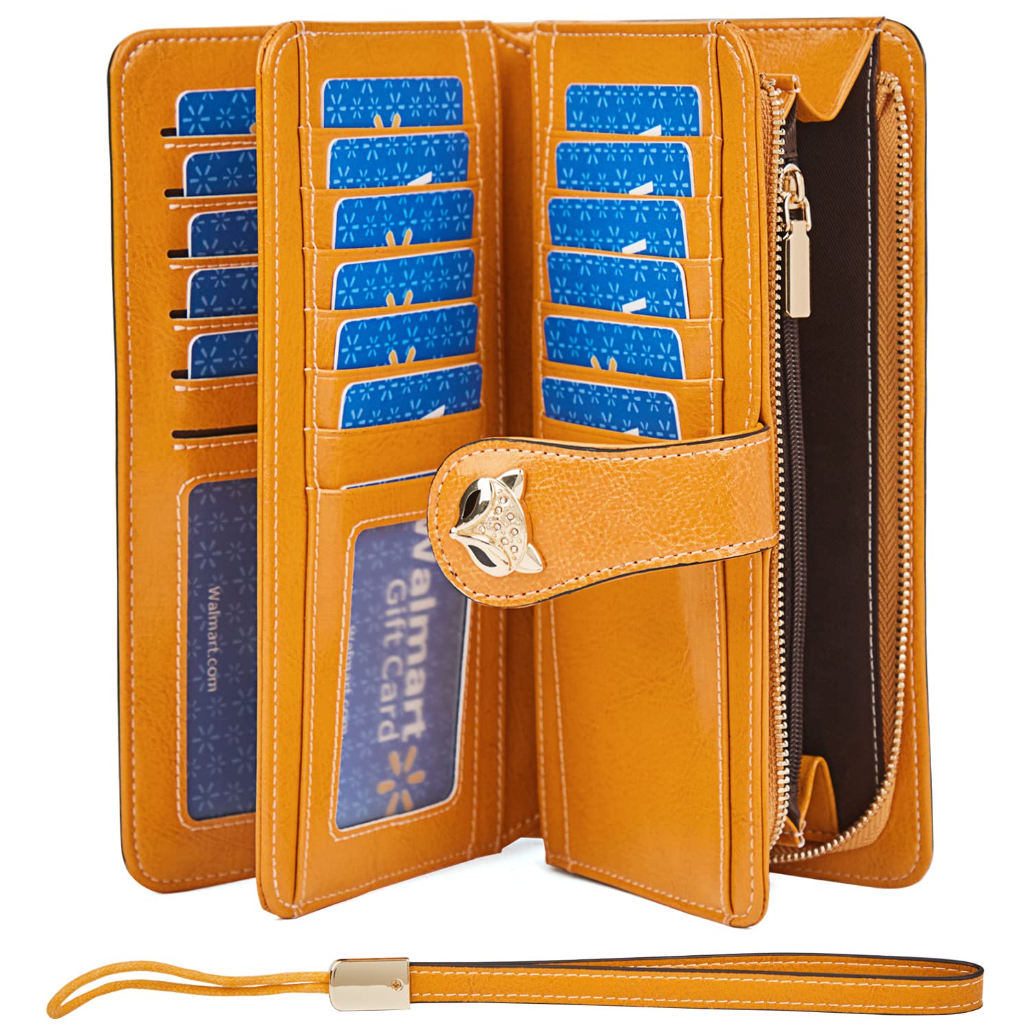 FOXLOVER Designer Wristlet Wallets for Women Large Capacity Ladies RFID Blocking Leather Credit Card Holder