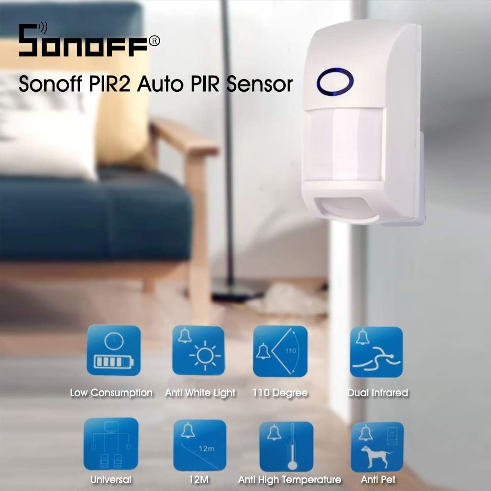 Docooler Sonoff PIR2 Dual Infrared PIR Sensor IR Wireless Motion Detector Smart Home Automation Security Alarm System for Alexa Google Home
