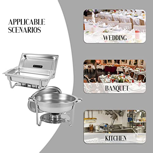Restlrious Chafing Dish Buffet Set 4 Pack, Stainless Steel 5 QT Round & 8 QT Rectangular Foldable Chafers and Buffet Warmers Set, Full Size w/Water Pan, Food Pan, Fuel Holder & Lid for Catering Event