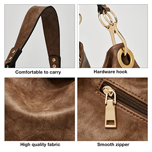 FOXLOVER Shoulder Hobo Handbags for Women Faux Leather Large Capacity Bucket Tote Bag Minimalist Style