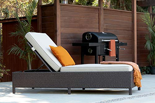 Serta Brown Resin Wicker Outdoor Patio Furniture Collection, Storage Chaise Lounge, Beige