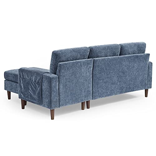 Lin-Utrend 80" Wide Living Room Sofa, Convertible L-Shaped Sectional Sofa Day Bed with Removable Cushions and Pockets, Rubberwood Legs, Living Room,Apartment,Office,Bedroom Sectional Sofa (Navy Blue)