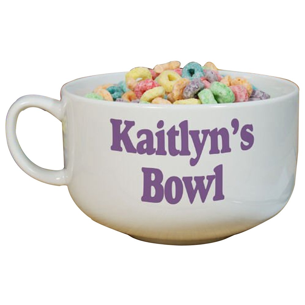 GiftsForYouNow Any Message Personalized Cereal Bowl, Holds up to 32 oz., White Ceramic Bowl, Cereal Bowl with Handle