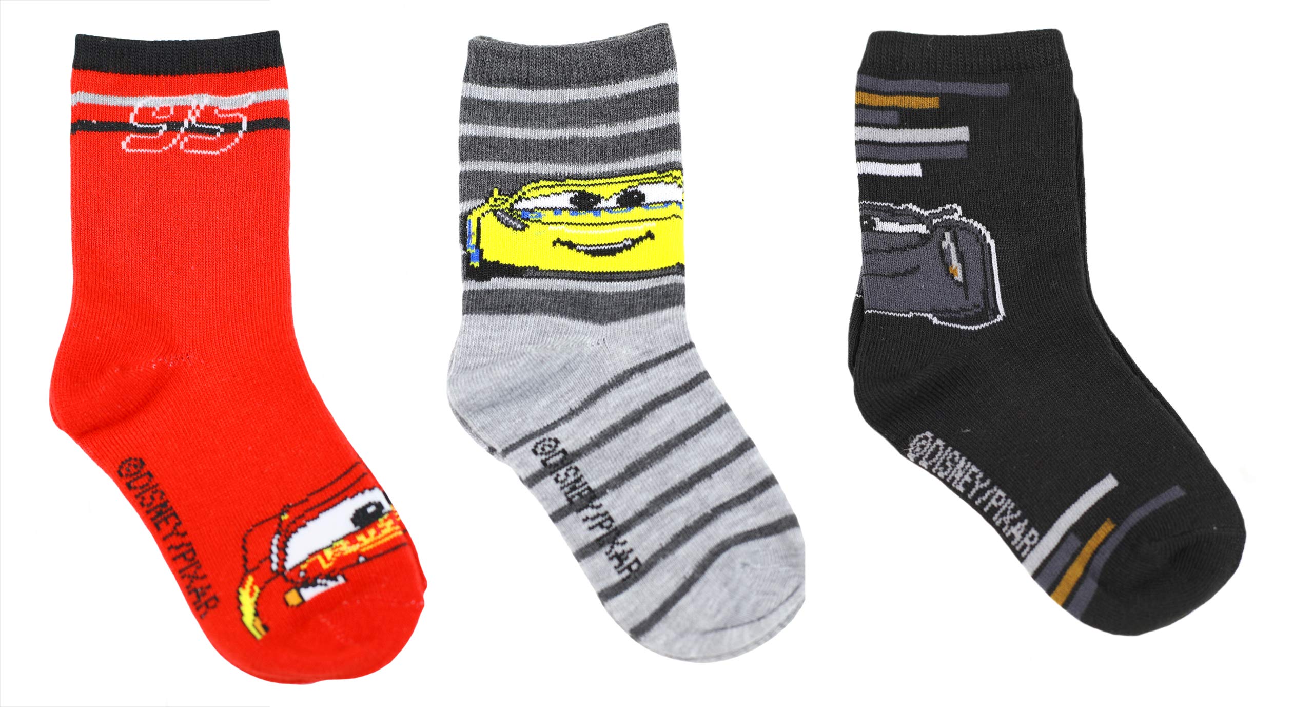 Disney Boy's Cars 3-Pack Character Crew Socks, Small, Red