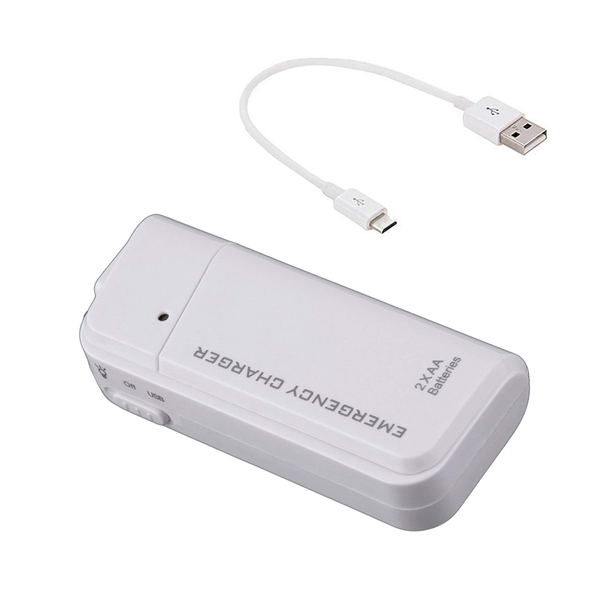 Success4Sport Portable AA Battery Travel Charger Works for Garmin SafeNav and Emergency Re-Charger with LED Light! (Takes 2 AA Batteries,USB-C) [White]