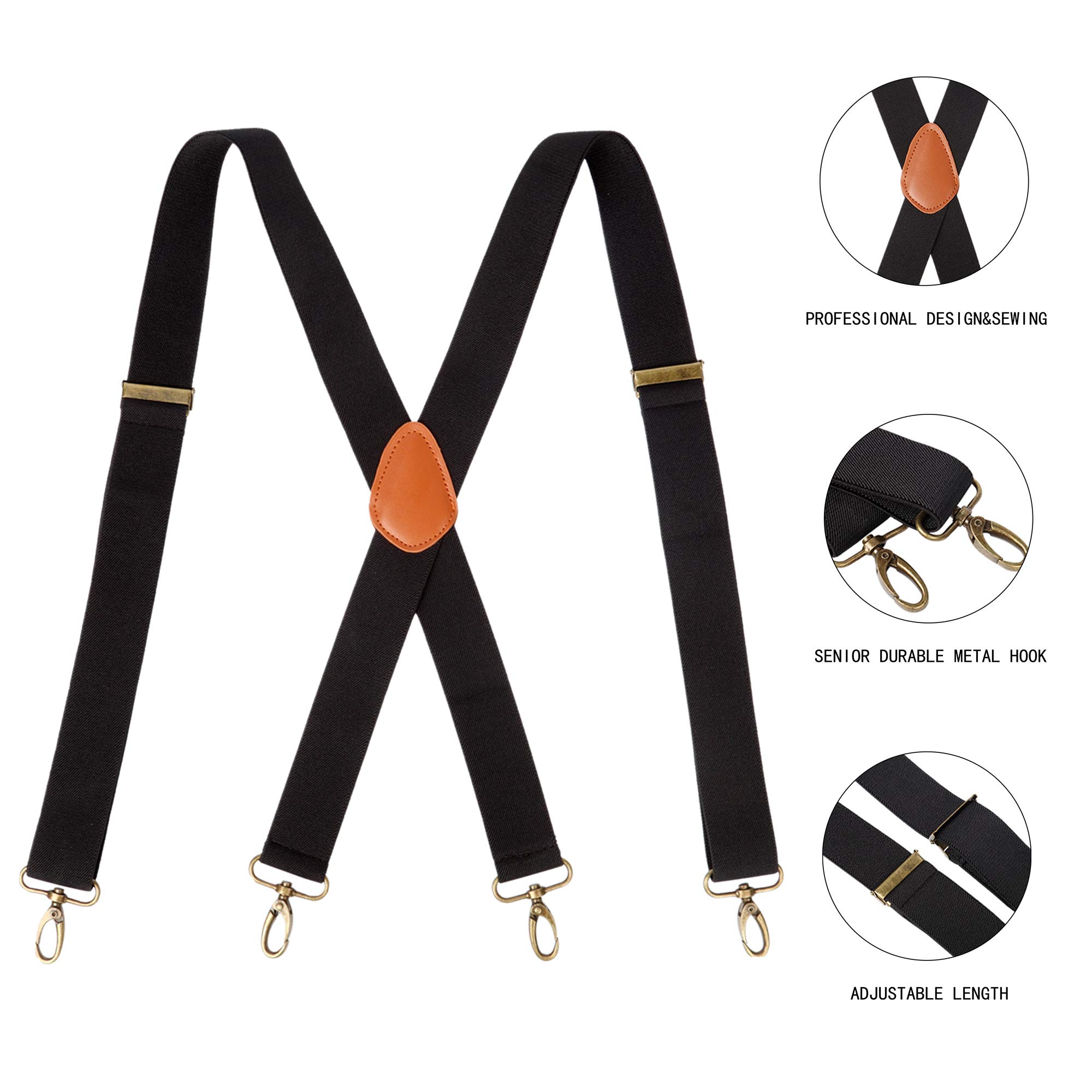 DICCO 2PCS Men Suspenders Heavy Duty Big and Tall Adjustable Elastic Braces for Work X-Back (black，dark blue)