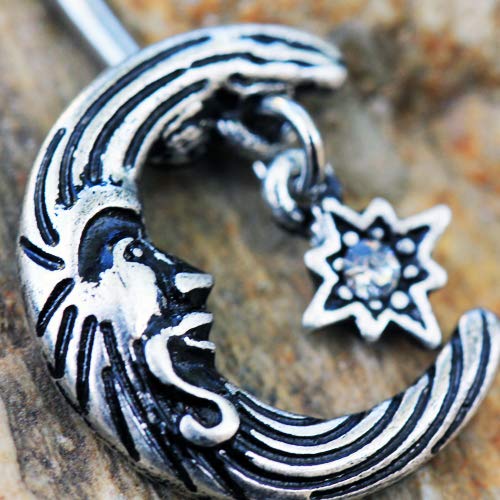 Dynamique 316L Surgical Steel Vintage Moon and Star Belly Button Ring (Sold Per Piece)