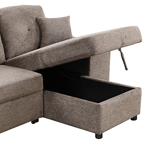Reversible Sleeper Sectional Sofa Bed with Side Shelf and 2 Stools,Pull Out Couch Bed with Left/Right Hande, L-Shaped 3-Seater Couch for Living Room Apartment(Knox Charcoal)
