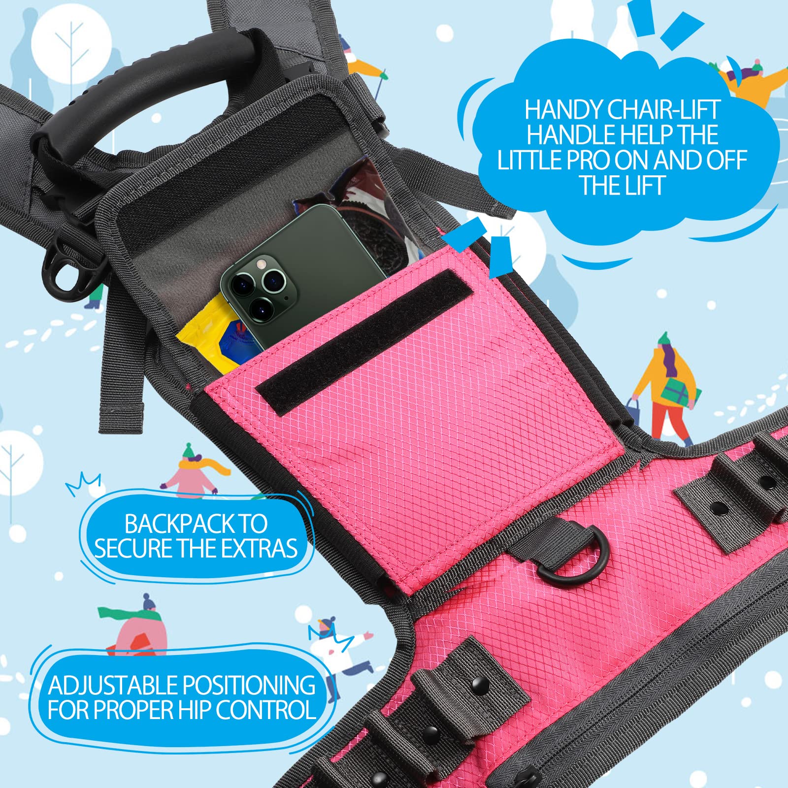 Elefama Ski and Snowboard Harness Trainer for Kids Ski Vest with Handle Leash &Kids Ski Goggles & Ski Tip Connector &Mini Backpack ,Ski Harness for Kids Toddlers Beginners Learn to Ski Speed Control