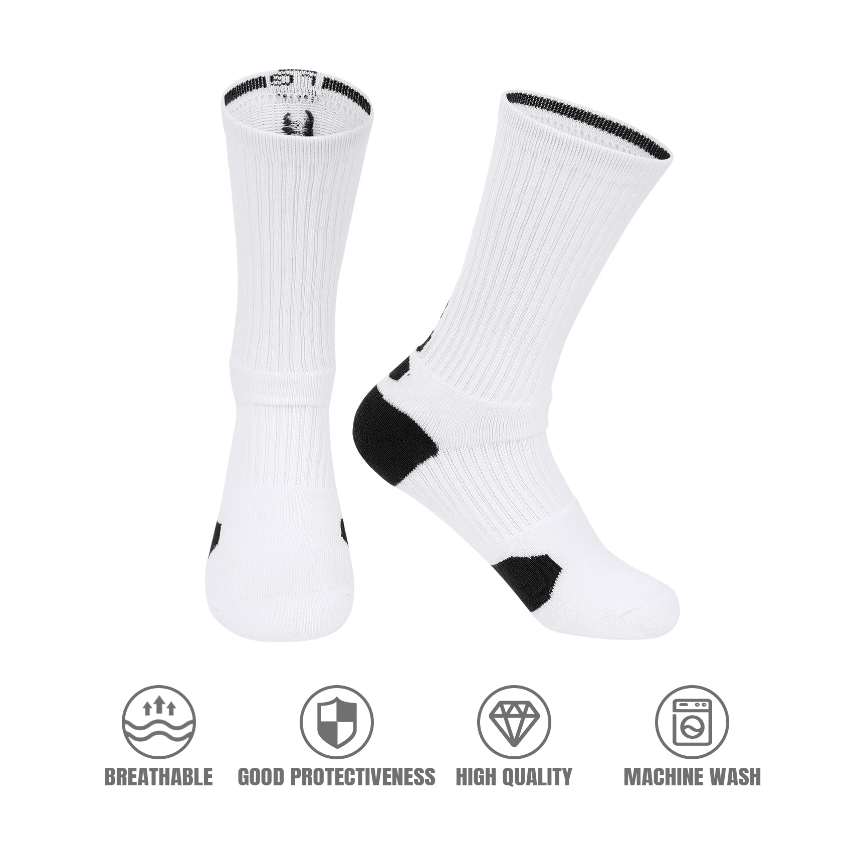 Durio Basketball Socks Womens Athletic Socks White Socks for Men White Crew Socks Tennis Socks Thick Compression Socks White(black) One Size