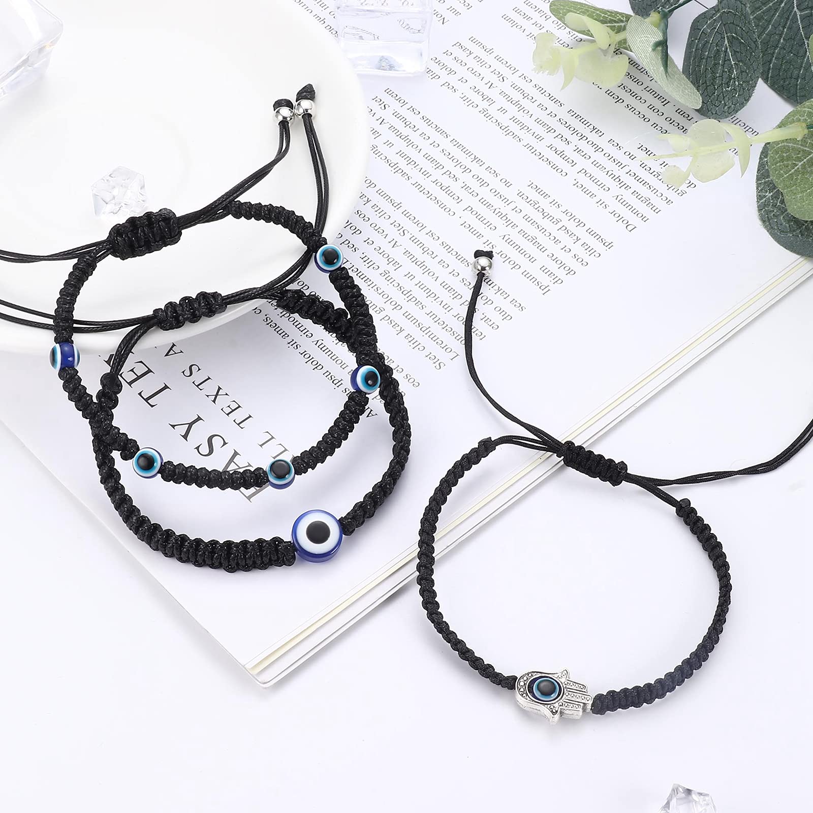 Florideco 8PCS Evil Eye Bracelet Anklet Protection Luck Braided String Kabbalah Bracelet Adjustable Handmade Rope Cord Thread Friendship Bracelet for Women Men