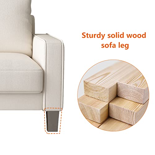 HomSof Mid Century Modern Couch, 75 inch Sofa with Solid Wood Legs and Comfort Armrest for Compact Living Room or Apartment, Beige, 3-Seater