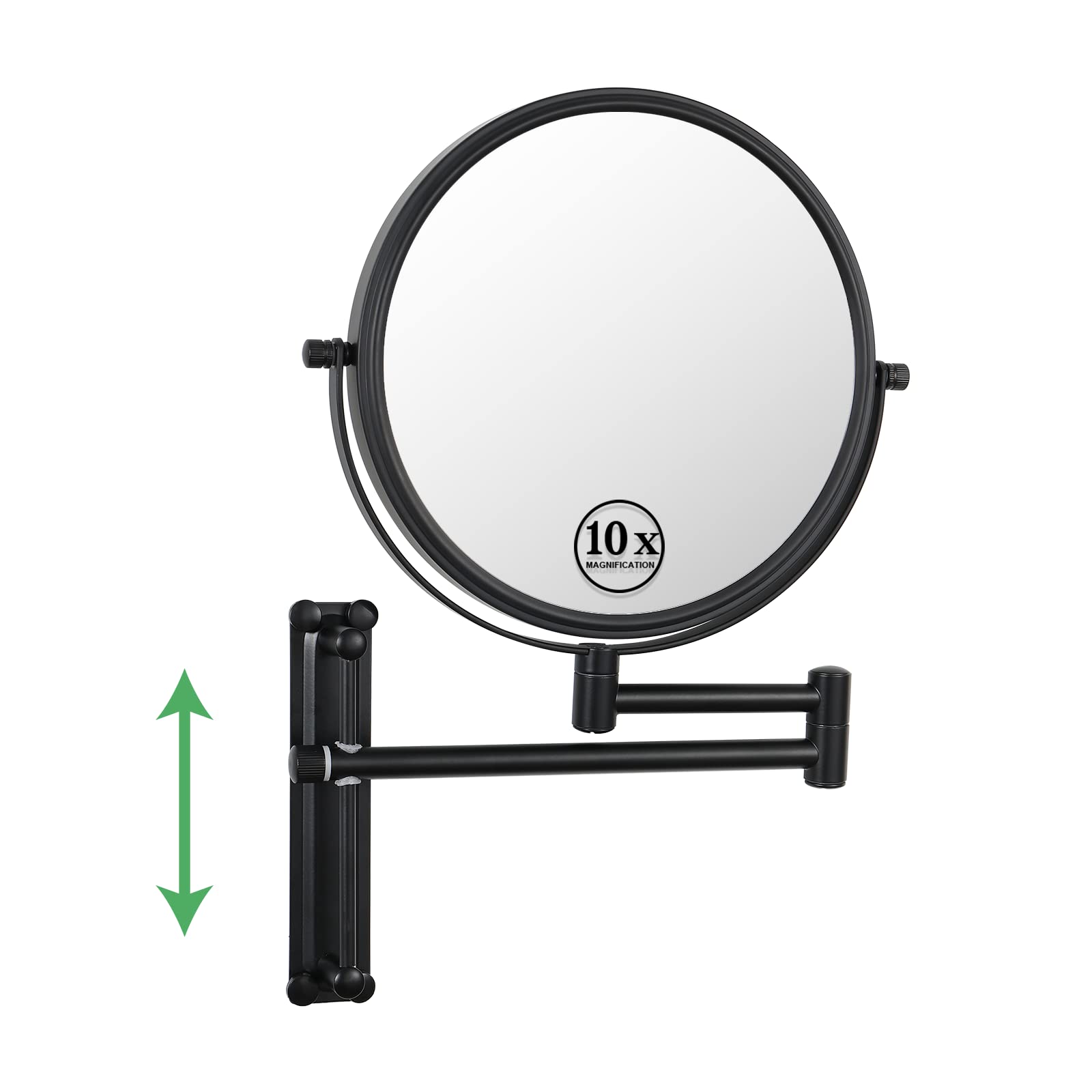 Kacuozx Adjustable Height Double-Sided Mirrors,Wall Mounted Makeup Vanity Mirror,1X/10X Magnifying Mirror for Bathroom,360-degree Rotation, 180-degree Retractable Folding (Black)
