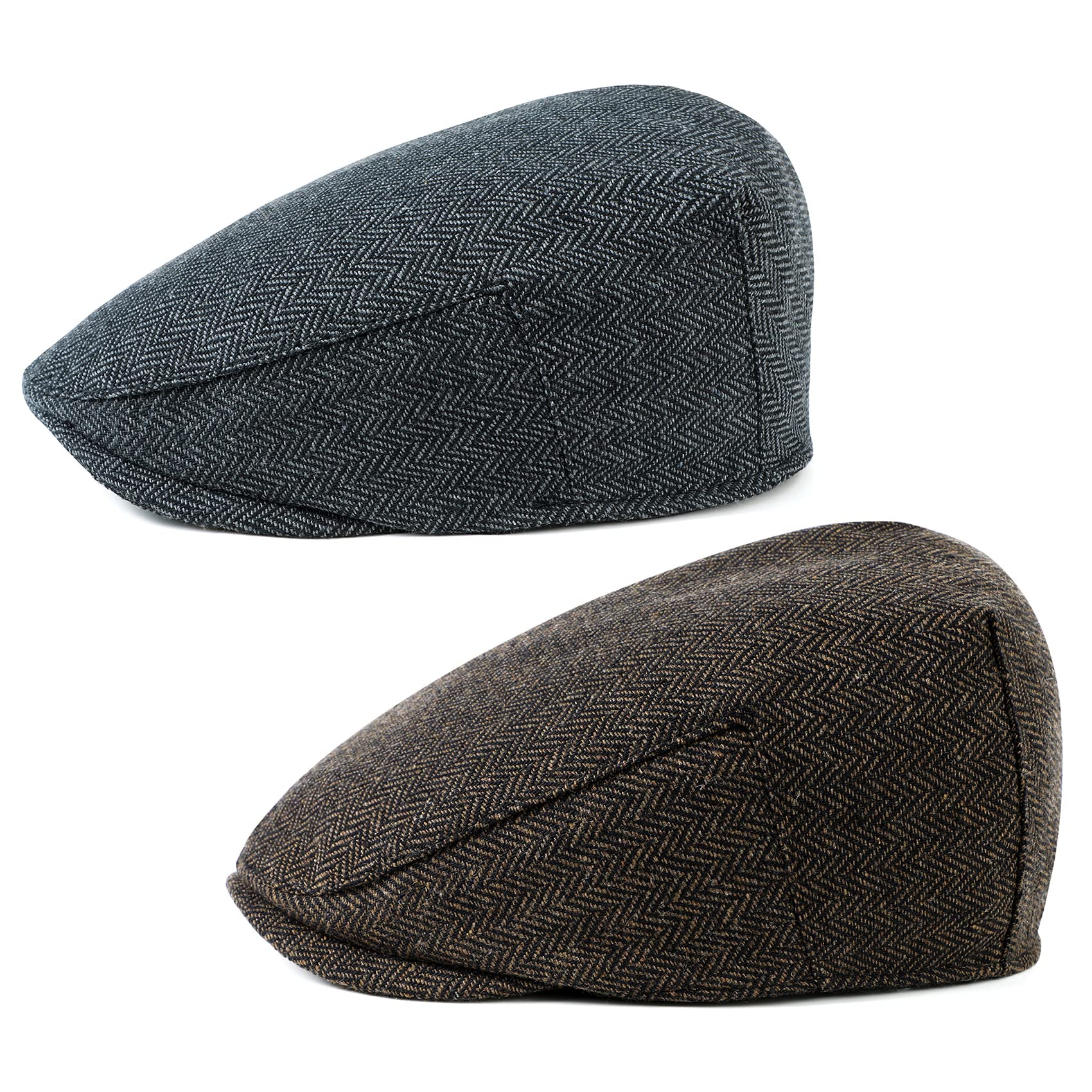 Durio Newsboy Hats for Men Soft Mens Flat Cap Cozy Beret Scally Cap for Men Blend Ivy Irish Cabbie Hats Twill Black&Dark Coffee