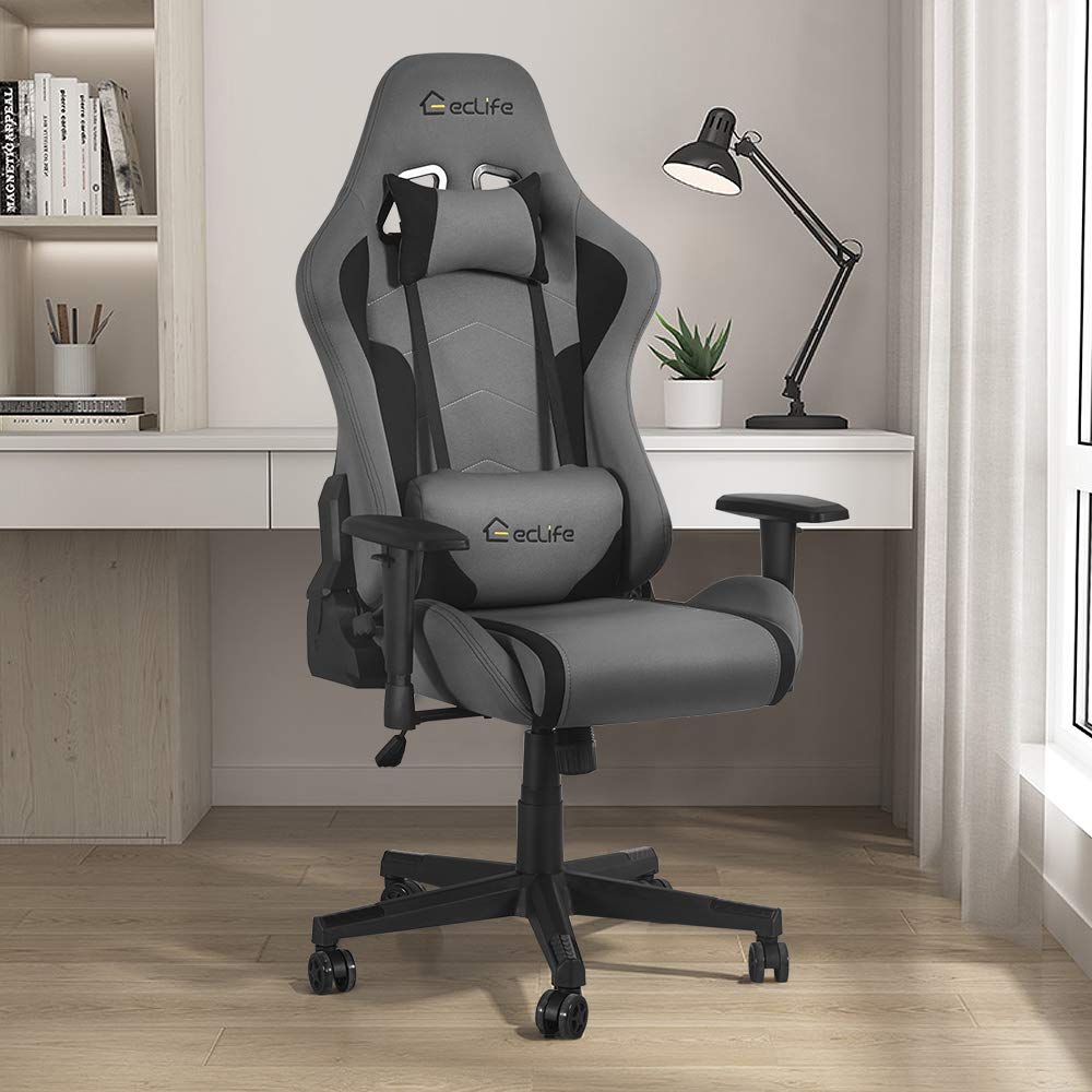 eclife Gaming Chair Ergonomic Racing Office Chair, Composite Linen Recliner, Computer Desk Chair,W/Massage Lumbar Support,Headrest Armrest,Rocking 360 Swivel Task Chair, 350 lbs