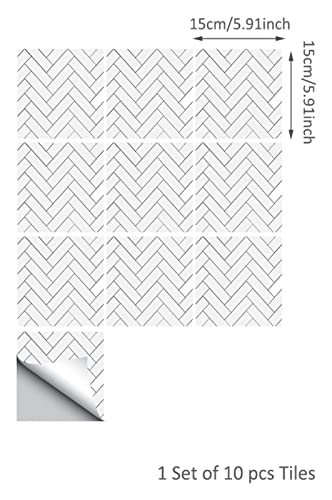 Tile Stickers Creamy White Rectangle Stick On Tiles Bathroom PVC Self Adhesive Wall Tiles Kitchen Stick On Wall Tiles Waterproof Peel and Stick Floor Tiles Self Adhesive Tiles for Walls (Size : 10x10