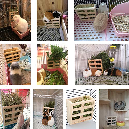 Rabbit Hay Feeder Guinea Pig Hay Rack Wooden Hay Holder for Small Pets Bunny Guinea Pig Chinchilla (Hay Feeder-B)