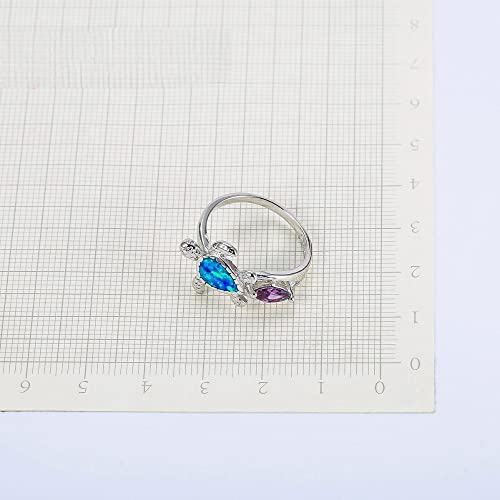 Fire Opal Ring Blue And Purple Color Wedding Band Luxury Turtle Jewelry 925 Sterling Silver Ring For Women