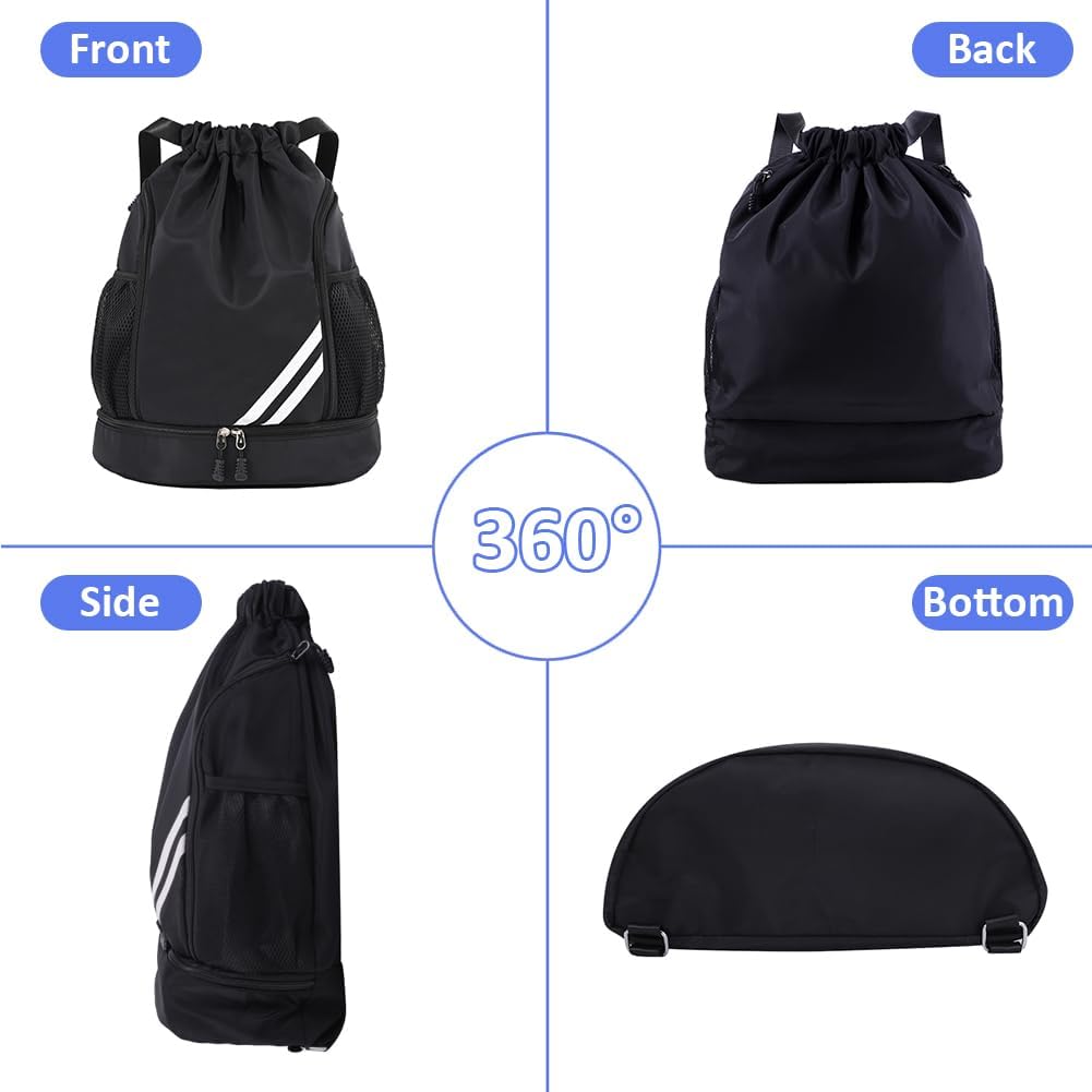 Drawstring Backpack Sports Gym Bag with Shoes Compartment, Waterproof Draw String Back Bag for Men Women (Orange)