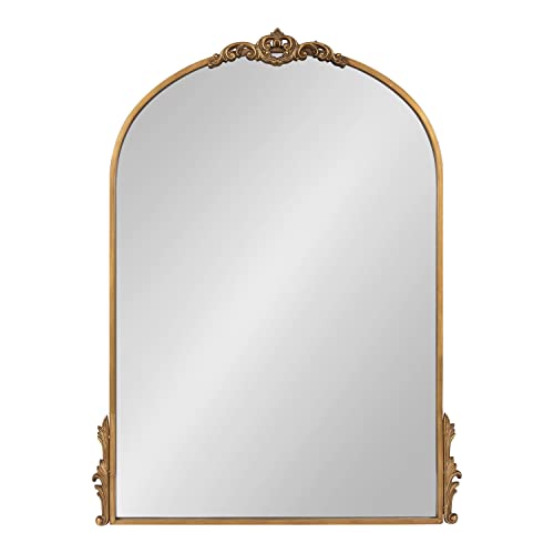 Kate and Laurel Myrcelle Traditional Arched Mirror, 25 x 33, Gold, Decorative Large Arch Mirror with Ornate Garland Detailing Along The Crown and Edges of The Frame