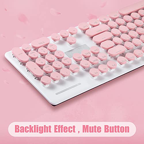 LexonElec Wired USB Keyboard Mouse Combo Gamer N518 104 Keys White LED Backlit Punk Keycap Ergonomic Pro Gaming Keypad + 1600DPI 4 Buttons Optical Game Mice for Laptop PC (Pink & White Light)