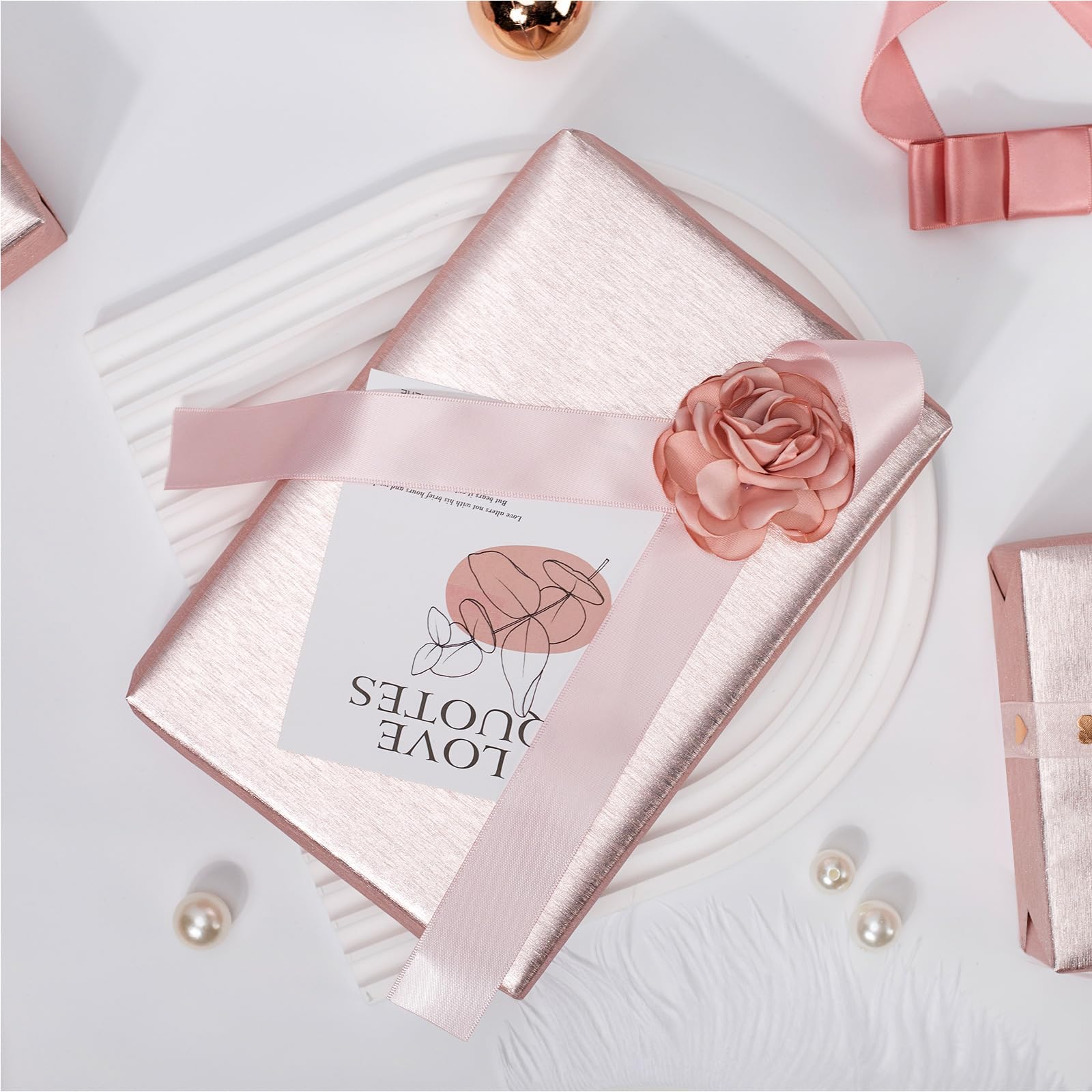 Flyhill Mini Wrapping Paper Roll-17inch X 198inch(23.4sqft -Solid Color with Rose Gold Brush Metallic Shine for Christmas,Birthday,Wedding,Baby Shower,Valentine's Day