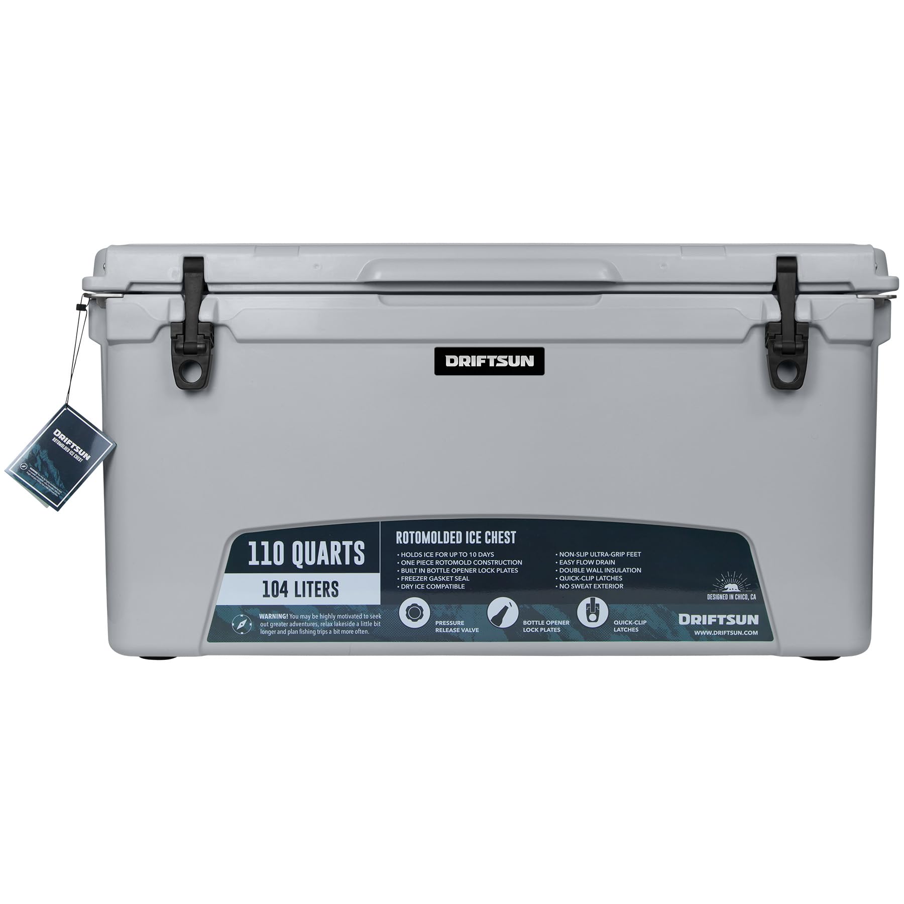 Driftsun 110qt Insulated Ice Chest - Heavy Duty, High Performance Roto-Molded Commercial Grade Cooler (Gray)