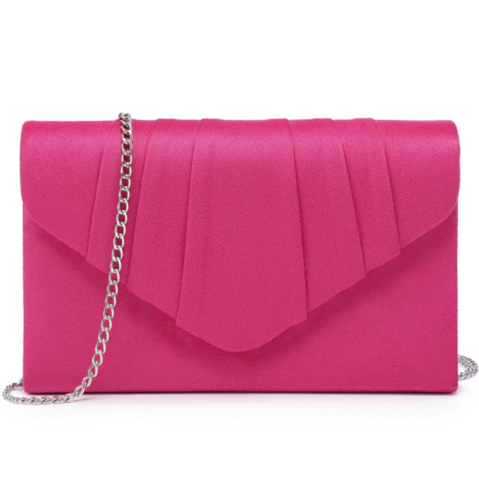 Dasein Womens Evening Bag Velvety Pleated Envelope Clutch Handbag Wedding Party Bridal Purse (Rose)