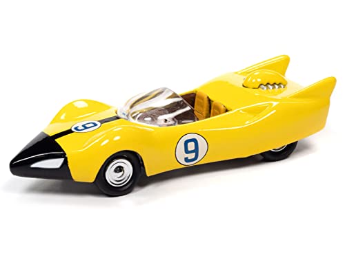 Racer X Shooting Star #9 Yellow with Collectible Tin Display Speed Racer 1/64 Diecast Model Car by Johnny Lightning JLDR015-JLSP121