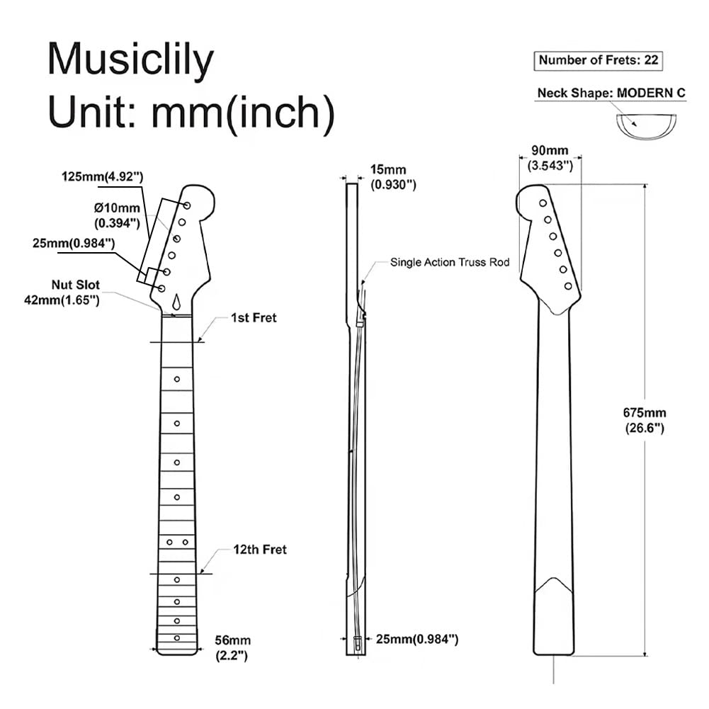 Guitar Neck 22 Fret ST Style Maple Fretboard Guitar Neck Guitar DIY Parts Replacement