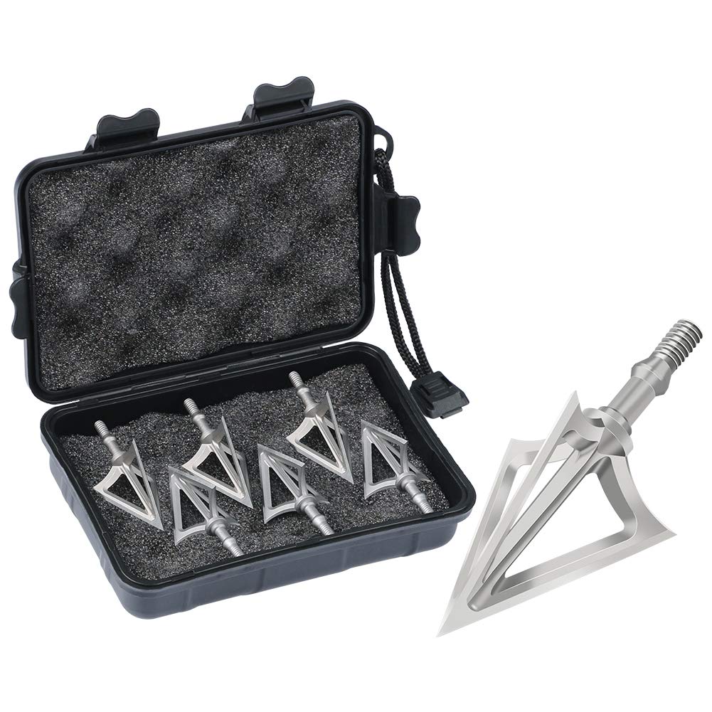 Feyachi Hunting Broad Heads 100 Grain Stainless Steel Fixed Blade Broadhead Arrow Tips Archery Arrowhead for Crossbow and Compound Bow, Pack of 6