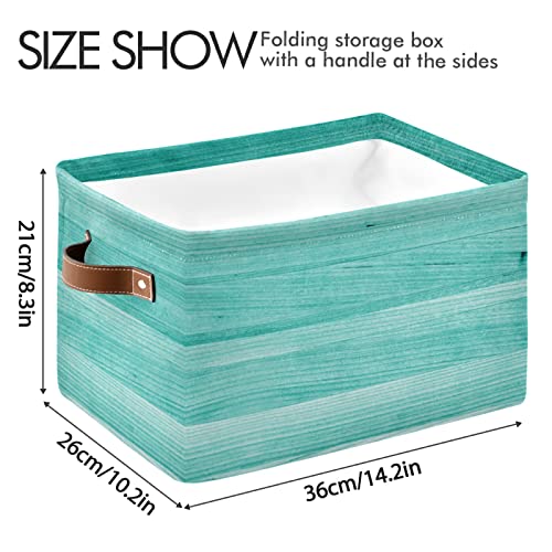 Large Storage Basket Teal Turquoise Green Wood Foldable Storage Box Organizer Bins with Handles for Bedroom Home Office