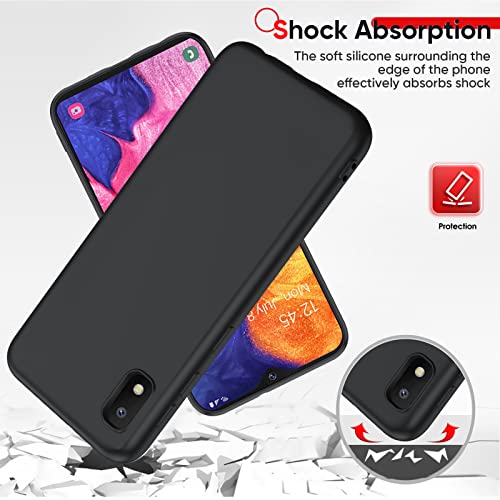 LeYi for Samsung A10e Case: Galaxy A10e Case with 2 Pack Tempered Glass Screen Protector for Women Men, Liquid Silicone Slim Gel Rubber Protective Phone Cases Cover for Samsung Galaxy A10e, Black