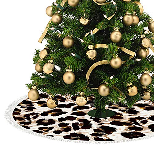 Dream Bay Christmas Tree Skirt,Leopard Christmas Tree Mat for Xmas Party Decoration 48x48 Inches