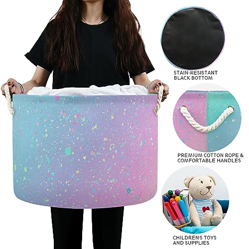 Large Storage Basket Unicorn Background with Rainbow Toy Storage Box Organizer Bins with Handles Laundry Hamper Basket for Home Decor