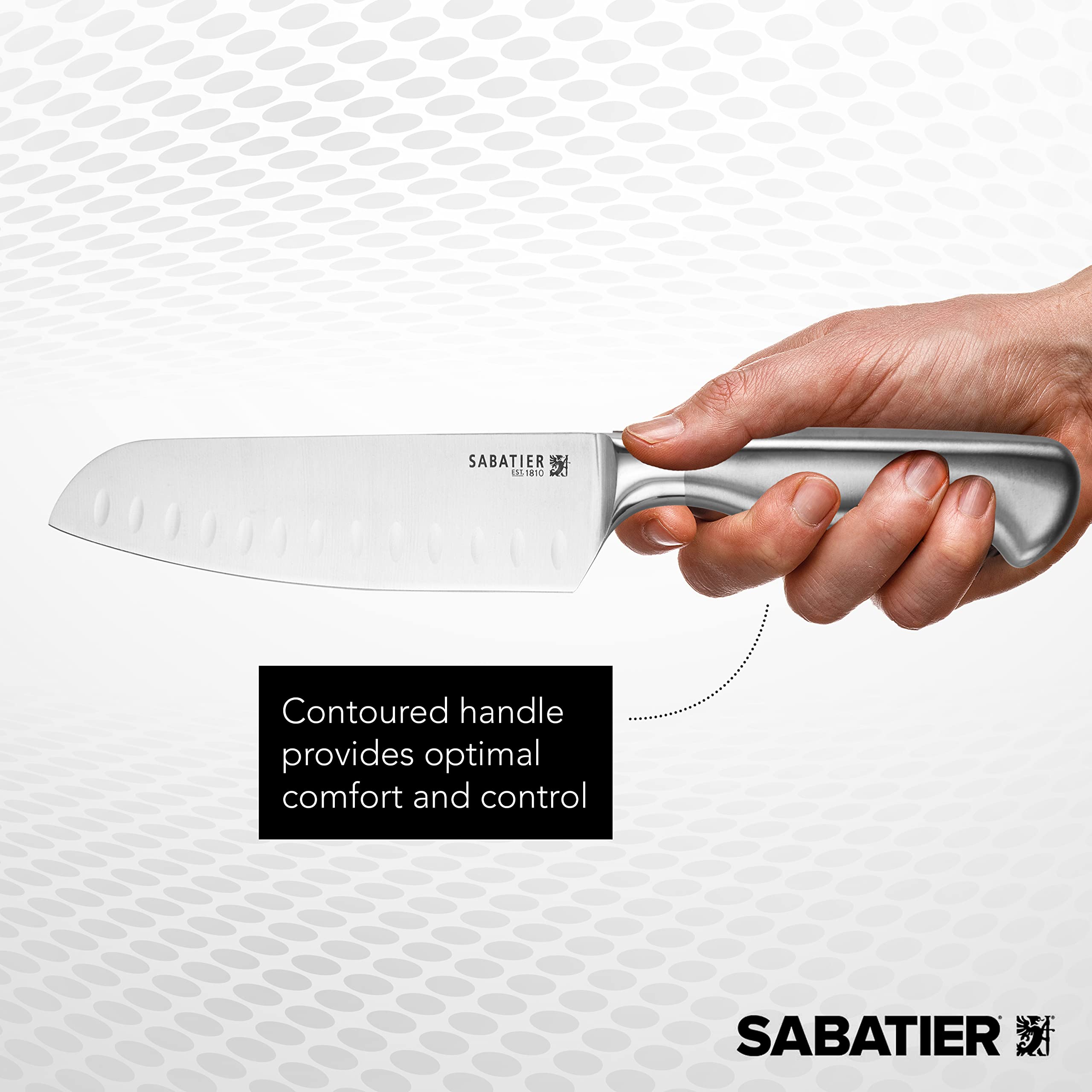 Sabatier Forged Stainless Steel Santoku Knife with Edgekeeper Self-Sharpening Blade Cover, Razor-Sharp Kitchen Knife to Cut Fruit, Vegetables and more, High-Carbon Stainless Steel, 7-Inch