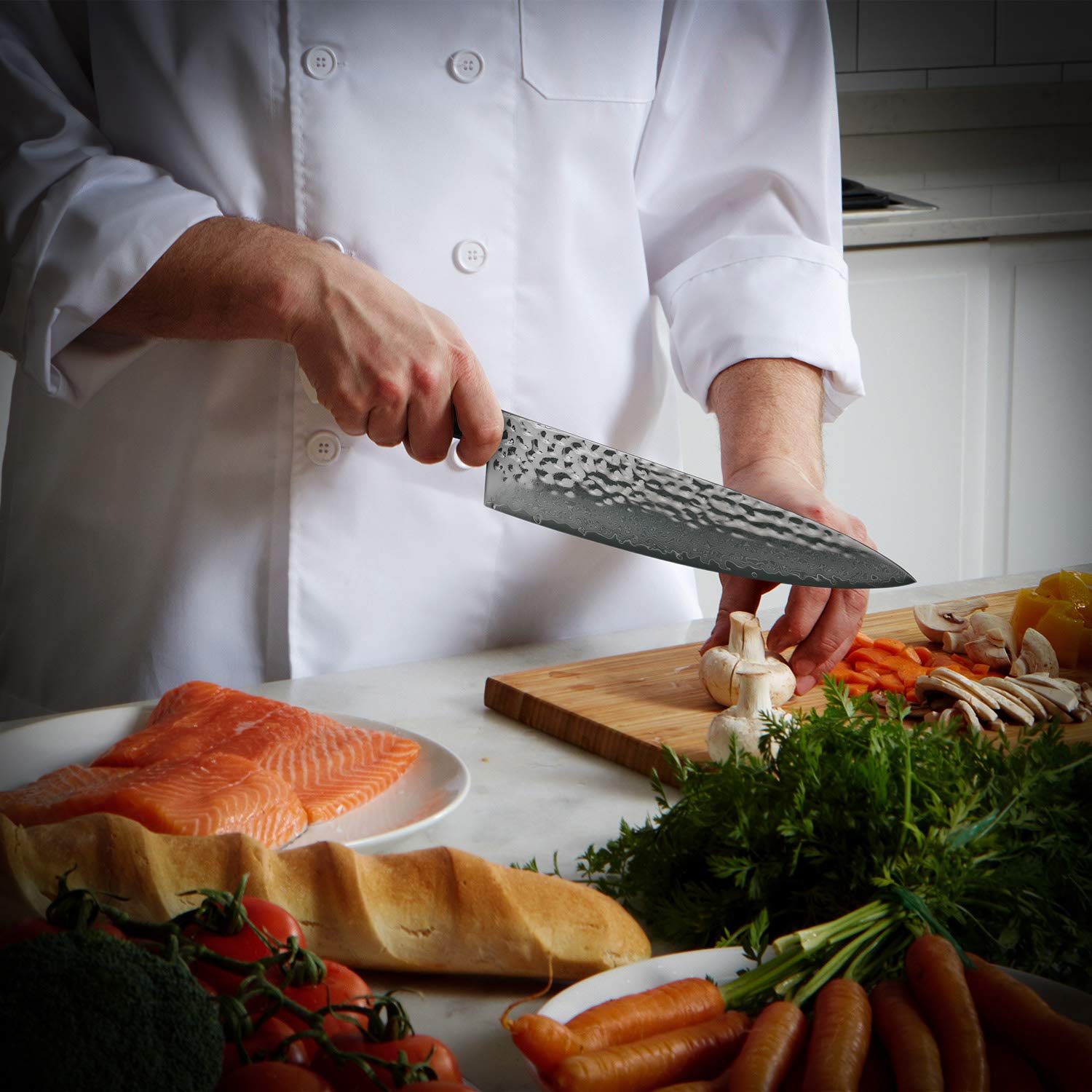 Damascus Chef Knife with VG10 Super Steel Core, Professional 67-layer Handmade 8" PAKKA Wood Handle Damascus Chefs Knife