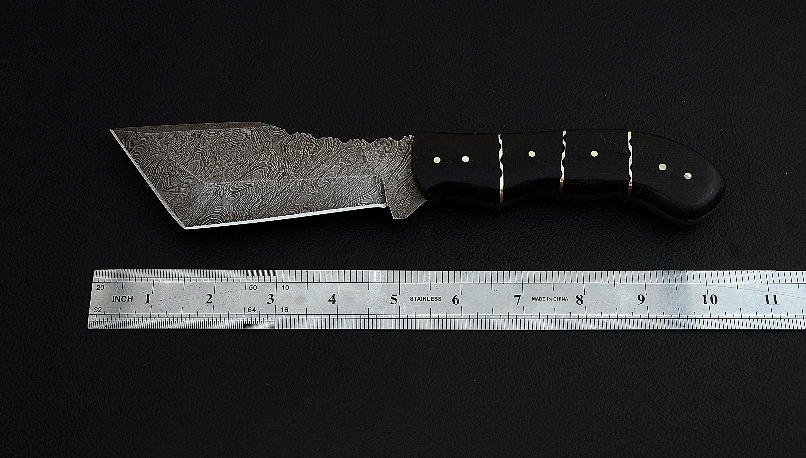 Damascus Hunting Fixed Blade Tracker Knife – 10.5” EDC Custom Handmade Knives, Bushcraft Outdoor Camping Survival Chef Knife, Bowie Knife, Micarta Handle with Leather Sheath