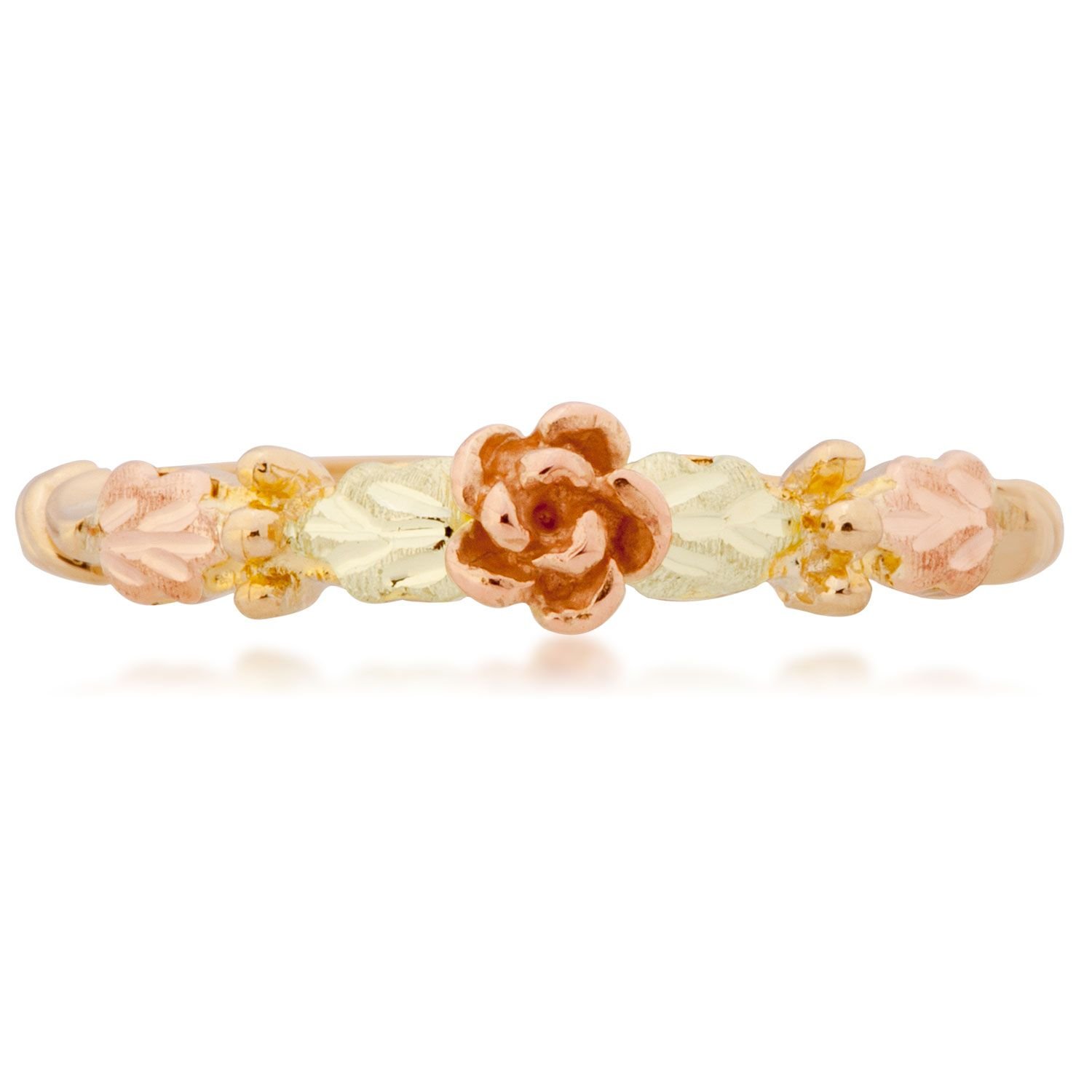 Dakota Rose Leaf Ring, 10k Yellow Gold, 12k Pink and Green Black Hills Gold Size 9